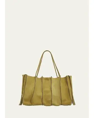 Ulla Johnson Adria Large Wavy Suede Tote Bag - Olive