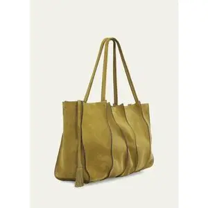 Ulla Johnson Adria Large Wavy Suede Tote Bag - Olive