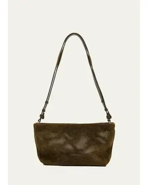 Proenza Schouler Bond Perforated Suede Shoulder Bag - Olive