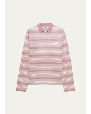 Prada Striped Pique Long-sleeve Polo Shirt - Alabaster