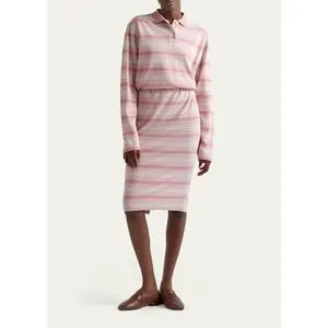 Prada Striped Pique Long-sleeve Polo Shirt - Alabaster