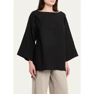 THE ROW Junia Boat-neck Linen Top - Black