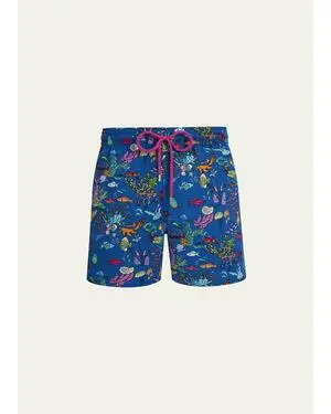 Vilebrequin Stretch Aquarium-print Swim Trunks - Blue Multi