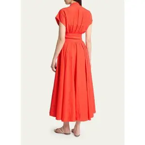 Alaïa Plunging Belted Linen Midi Dress