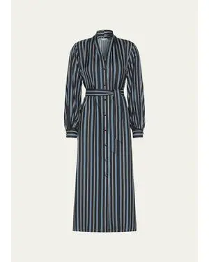 Max Mara Long-sleeve Striped Shirtdress W/ Belt - Ultramarin