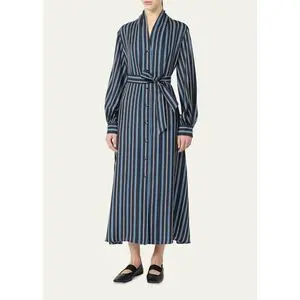 Max Mara Long-sleeve Striped Shirtdress W/ Belt
