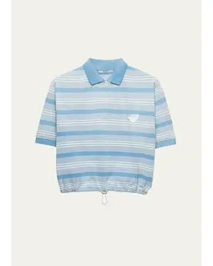 Prada Cropped Striped Piqué Polo Shirt - Celeste