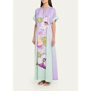 Verandah Hand-pleated Floral Kaftan Maxi Dress