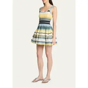 Alaïa Sleeveless Striped Crinoline Knit Mini Dress