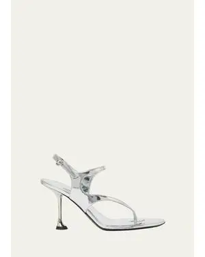 Proenza Schouler Tee Asymmetric Leather Thong Sandals - Silver