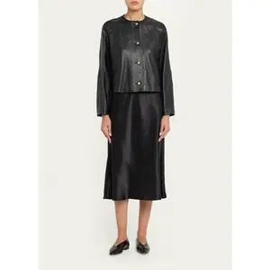 Max Mara Raglan-sleeve Leather Single-breasted Jacket - Black