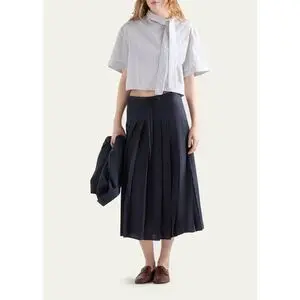 Prada Silk Pleated Midi Skirt - Blue