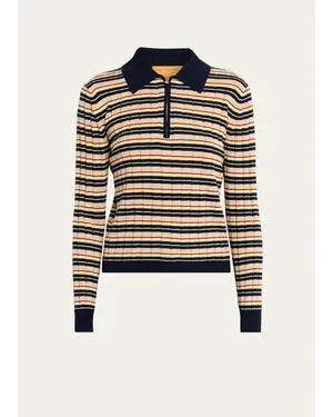 Guest In Residence Striped Track Polo - Midnight Combo
