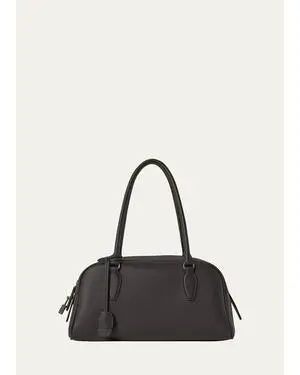 THE ROW India East-west Leather Bowling Shoulder Bag - Walnut Shadow