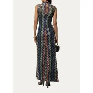 Missoni Plunging Twisted Metallic Lace Knit Maxi Dress