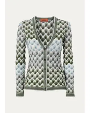 Missoni Metallic Lace Knit Slim V-neck Cardigan