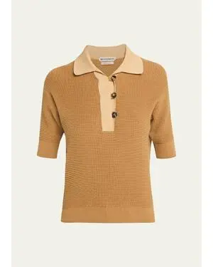 JW Anderson Short-sleeve Textured Knit Polo Sweater - Butterscotch
