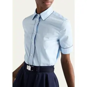 Prada Short-sleeve Cotton Button-down Top