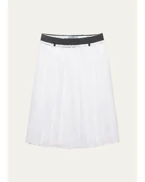 Prada Pleated Poplin And Rush Stitch Midi Skirt
