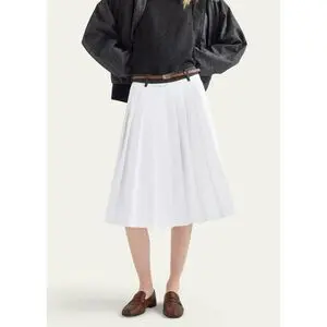 Prada Pleated Poplin And Rush Stitch Midi Skirt