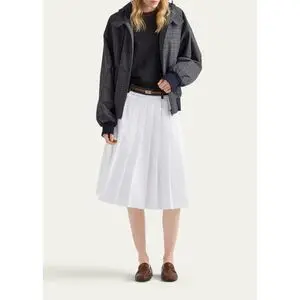 Prada Pleated Poplin And Rush Stitch Midi Skirt