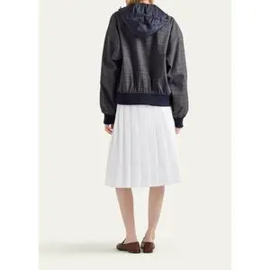 Prada Pleated Poplin And Rush Stitch Midi Skirt