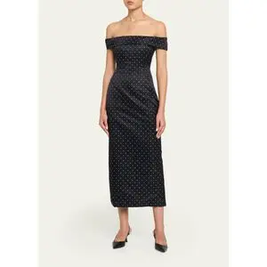 Lela Rose Polka-dot Jacquard Off-the-shoulder Midi Dress - Black