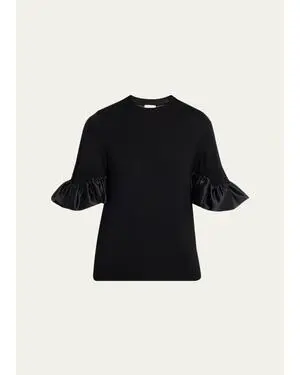 Noir Kei Ninomiya Ruffled-cuff Wool Sweater - Black