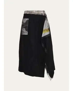 JASON WU Collage Print Deconstructed Midi Wrap Skirt - Black