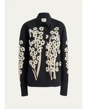 Khaite Argo Button-down Foral Applique Top