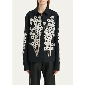 Khaite Argo Button-down Foral Applique Top