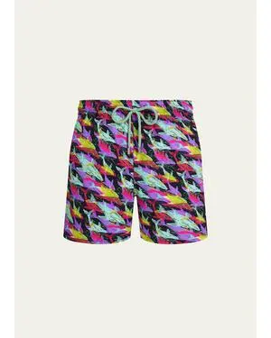 Vilebrequin Offset Whale-print Swim Trunks - Blue Multi