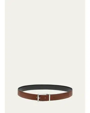 FERRAGAMO Reversible Hammered Leather Belt - Medium Brown