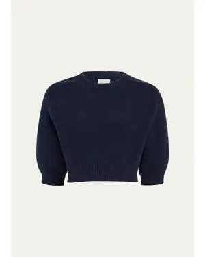 Khaite Lorelai Cropped Wool-cashmere Sweater - Midnight Navy