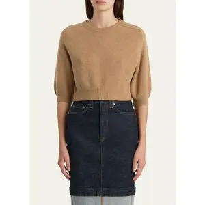 Khaite Lorelai Cropped Wool-cashmere Sweater - Midnight Navy