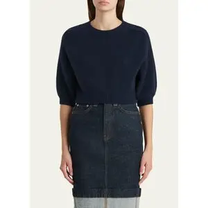 Khaite Lorelai Cropped Wool-cashmere Sweater - Midnight Navy