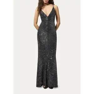 Missoni Plunging Degrade Sequin Knit Backless Maxi Dress