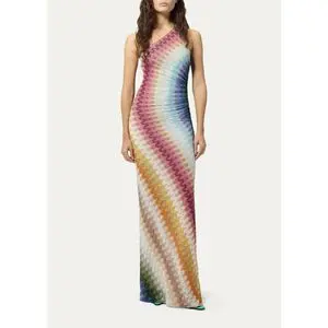 Missoni One-shoulder Metallic Zigzag Crochet Maxi Dress