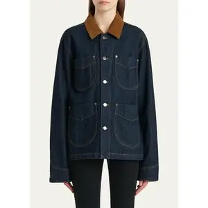 Khaite Wyatt Corduroy-collar Denim Jacket