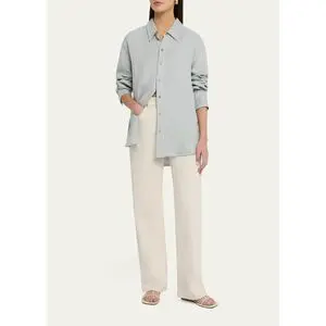 GOD'S TRUE CASHMERE Solid Linen Button-front Shirt