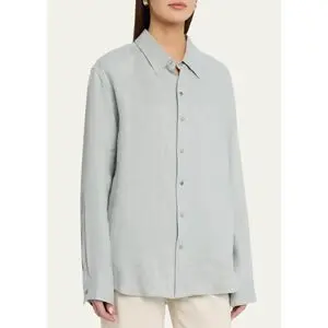 GOD'S TRUE CASHMERE Solid Linen Button-front Shirt