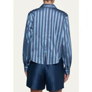 L'Agence Cosette Stripe Cropped High-low Shirt - Blue Multi