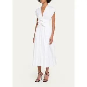 Alaïa Belted Cotton Poplin Midi Dress