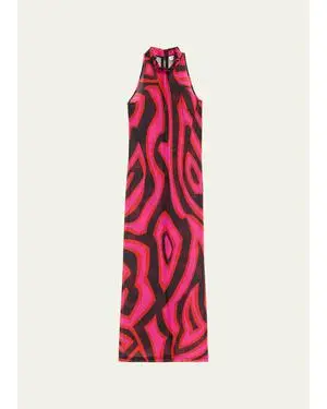 Emilio Pucci Mock-neck Labirinto-print Mesh Maxi Dress