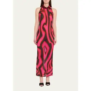 Emilio Pucci Mock-neck Labirinto-print Mesh Maxi Dress
