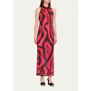 Emilio Pucci Mock-neck Labirinto-print Mesh Maxi Dress