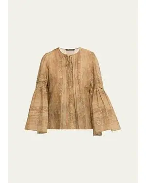 Kobi Halperin Joey Floral Flare-sleeve Blouse - Ecru Multi