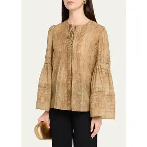 Kobi Halperin Joey Floral Flare-sleeve Blouse - Ecru Multi