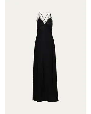Kobi Halperin Evin Lace-trim Satin Maxi Dress - Black