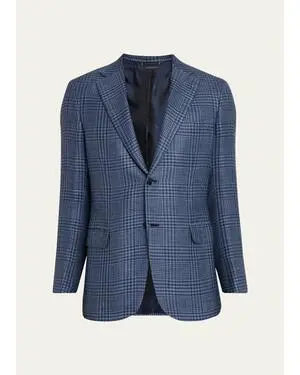 Brioni Wool Houndstooth Plaid Sport Coat - Blue